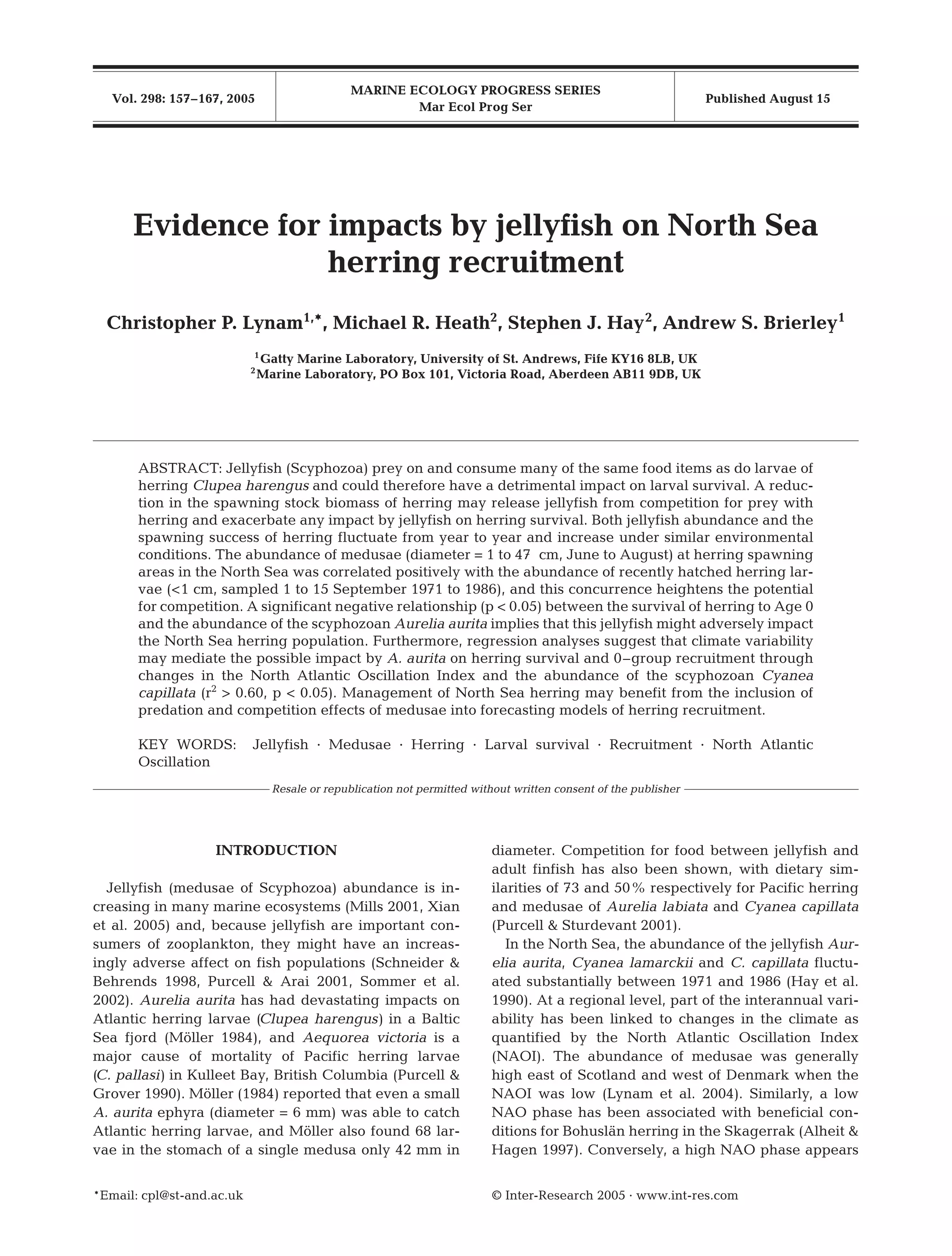 Evidence for impacts by jellyfish on north sea | PDF