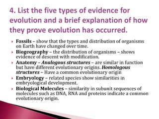 Evidence of Evolution Review | PPTX