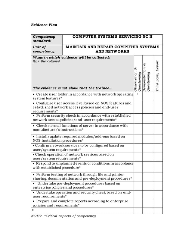 Evidence plan | DOCX | Operating Systems | Computer Software and ...