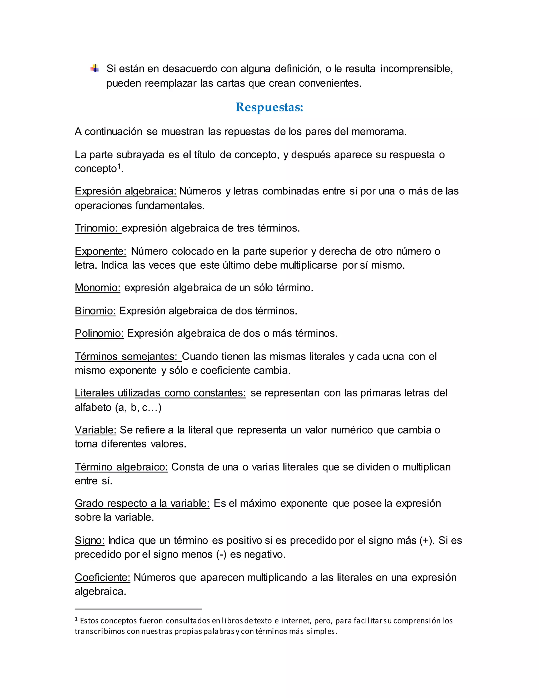 Memorama Algebraico | DOCX