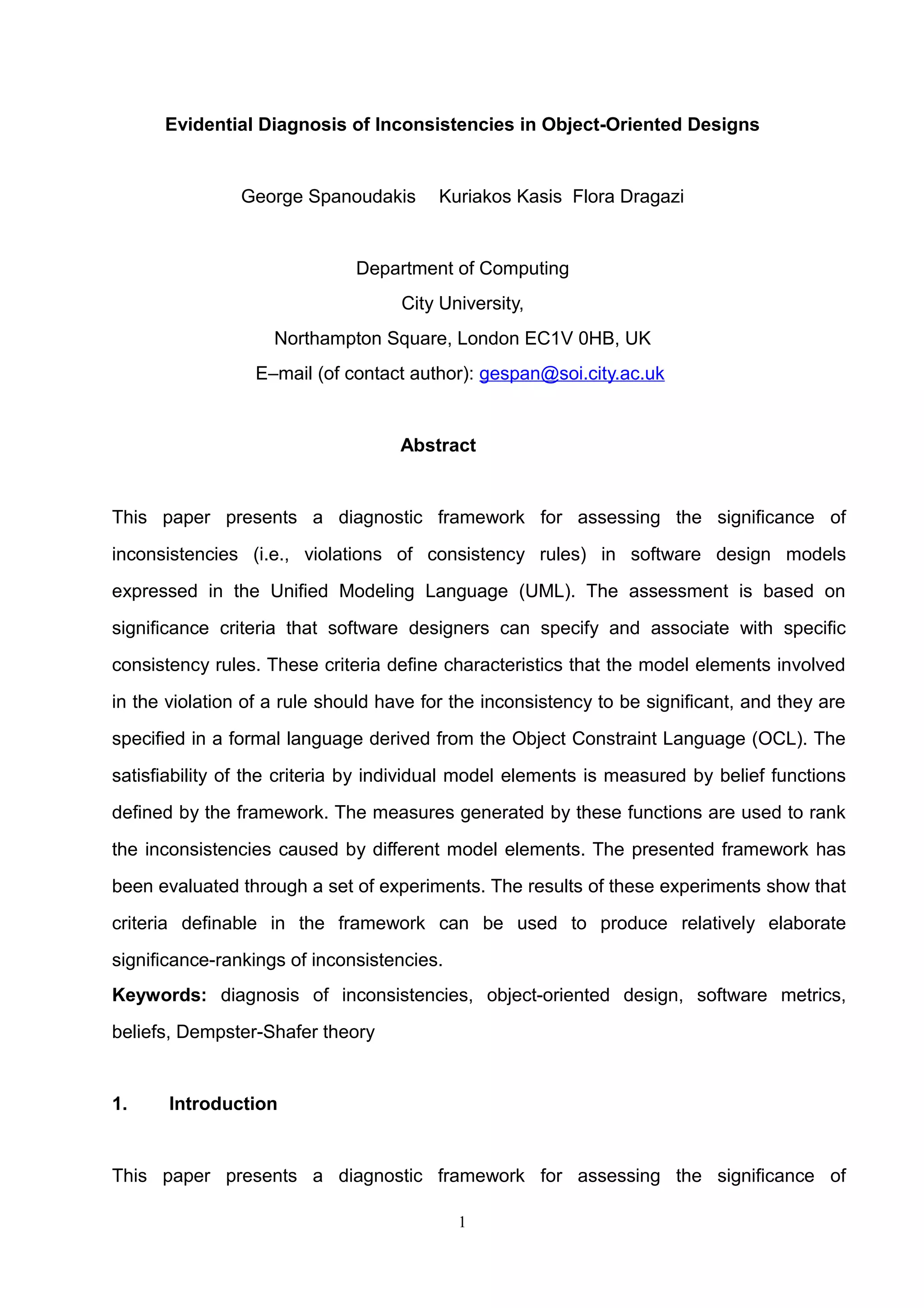 Evidential diagnosis of inconsistencies in object oriented designs | DOC