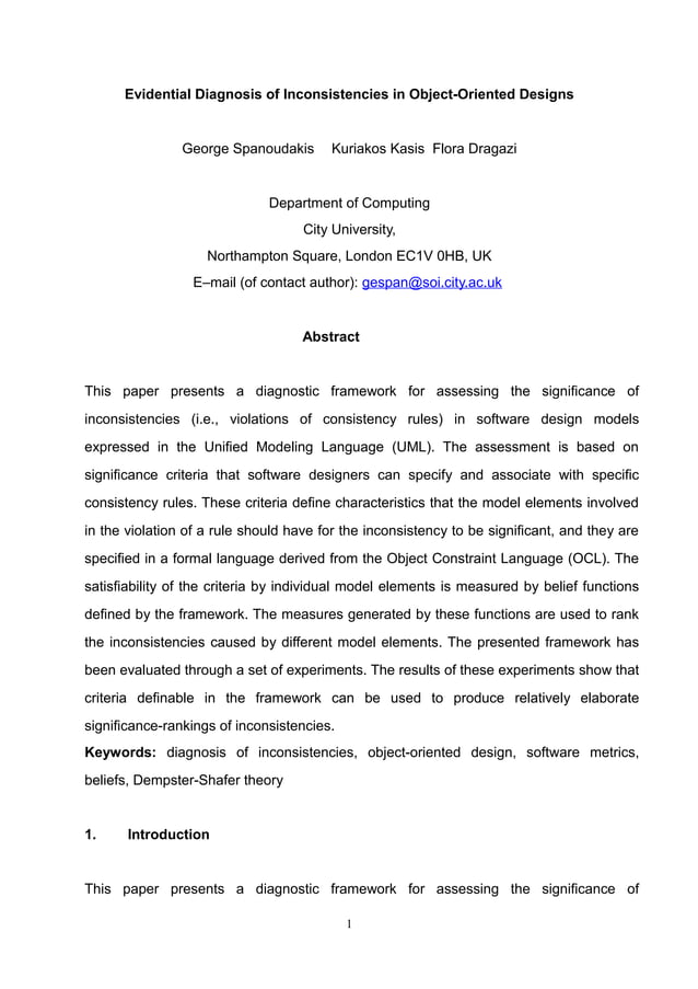 Evidential Diagnosis Of Inconsistencies In Object Oriented Designs Pdf