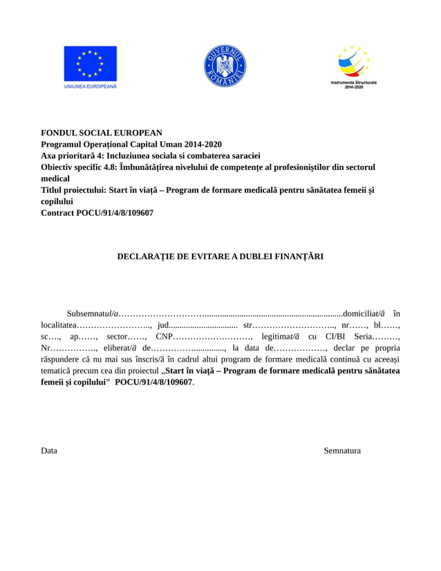 Declaratie de evitare a dublei finantari | PDF