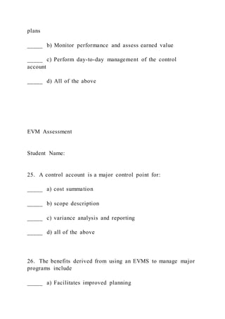 EVM Assessment Student Name Instruction | PDF