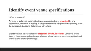 Event Management - Venue Preparation, Operation and Management | PDF