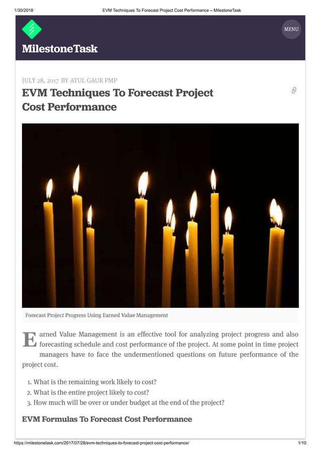 EVM Techniques To Forecast Project Cost Performance | PDF