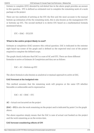 EVM Techniques To Forecast Project Cost Performance | PDF