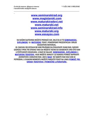 Evolucija tumora, dijagnoza tumora i karakteristike malignih tumora | PDF