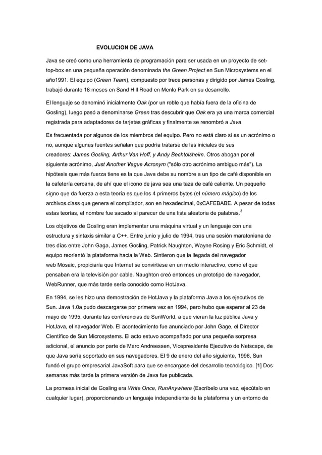 Evolución de java | DOCX | Computing | Technology & Computing