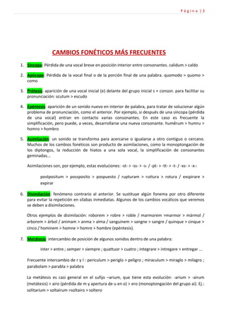 Evolución fonética latín 2º bachillerato | DOC