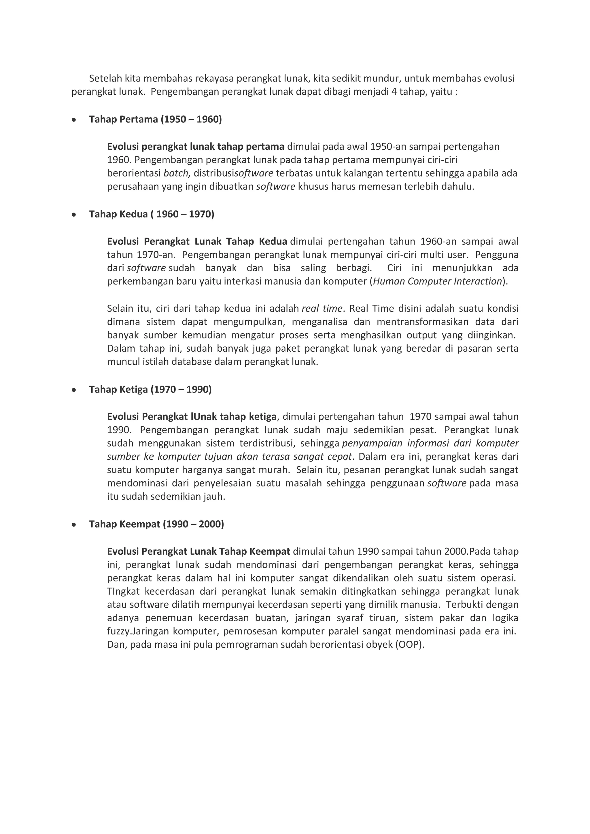 Evolusi perkembangan rekayasa perangkat lunak | DOCX
