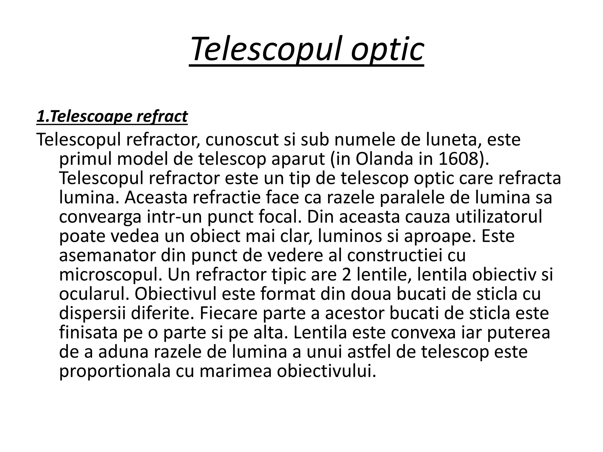 Evolutia telescoapelor | PPTX