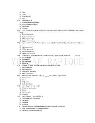 Multiple Choice Questions about Evolution | DOCX