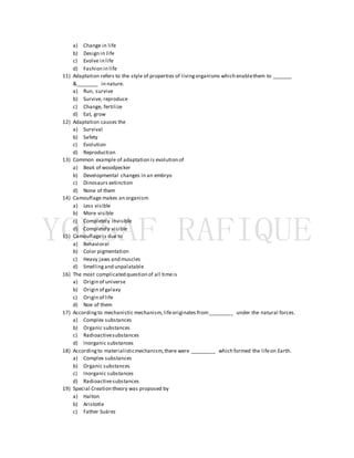 Multiple Choice Questions about Evolution | DOCX