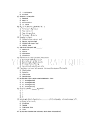 Multiple Choice Questions about Evolution | DOCX