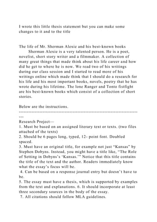 Evolution - by Sherman Alexie (1992) Buffalo Bill op.docx