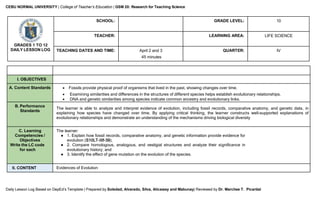 Semi Detailed Plan of Lesson in Teaching Biological Evolution | PDF