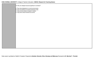 Semi Detailed Plan of Lesson in Teaching Biological Evolution | PDF