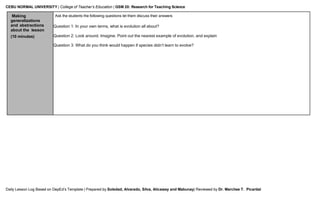 Semi Detailed Plan of Lesson in Teaching Biological Evolution | PDF