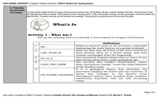 Semi Detailed Plan of Lesson in Teaching Biological Evolution | PDF