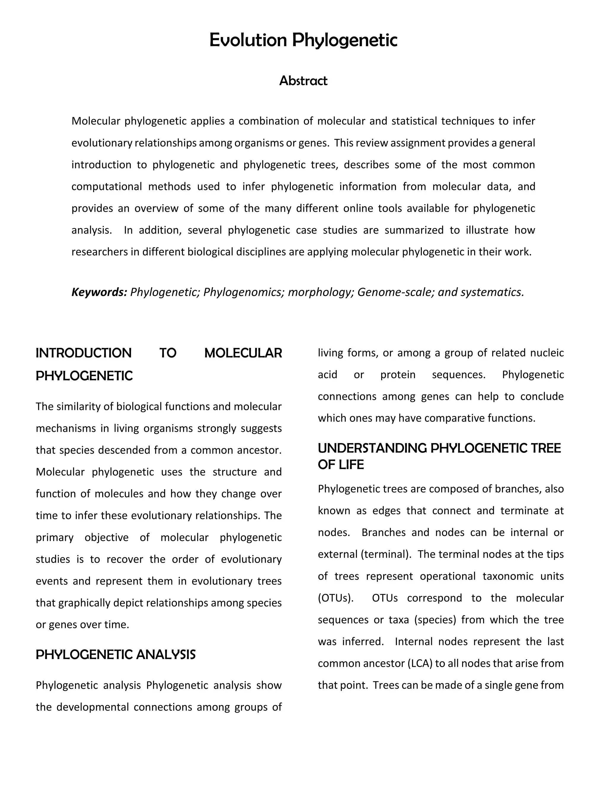 Evolution Phylogenetic | PDF