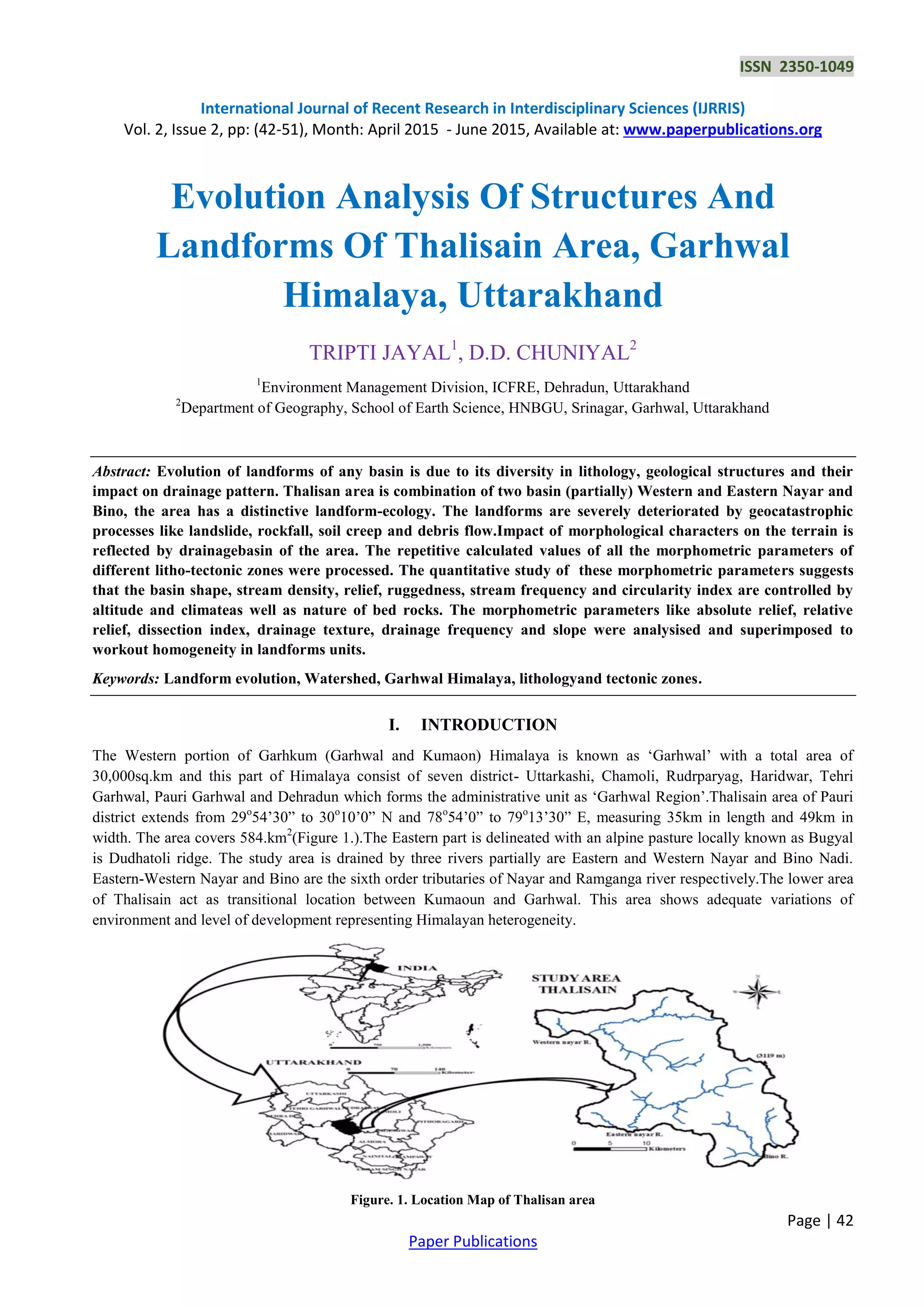 Evolution Analysis of Structures And Landforms Of Thalisain Area, Garhwal Himalaya, Uttarakhand ...