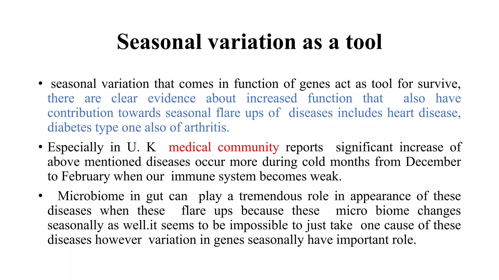 Seasonal variations, ecology and evolution | PPTX