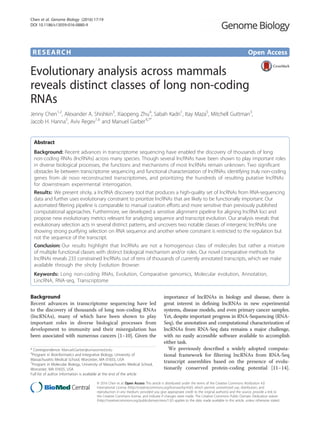 Evolutionary analysis across mammals reveals distinct classes of long non-coding RNAs | PDF