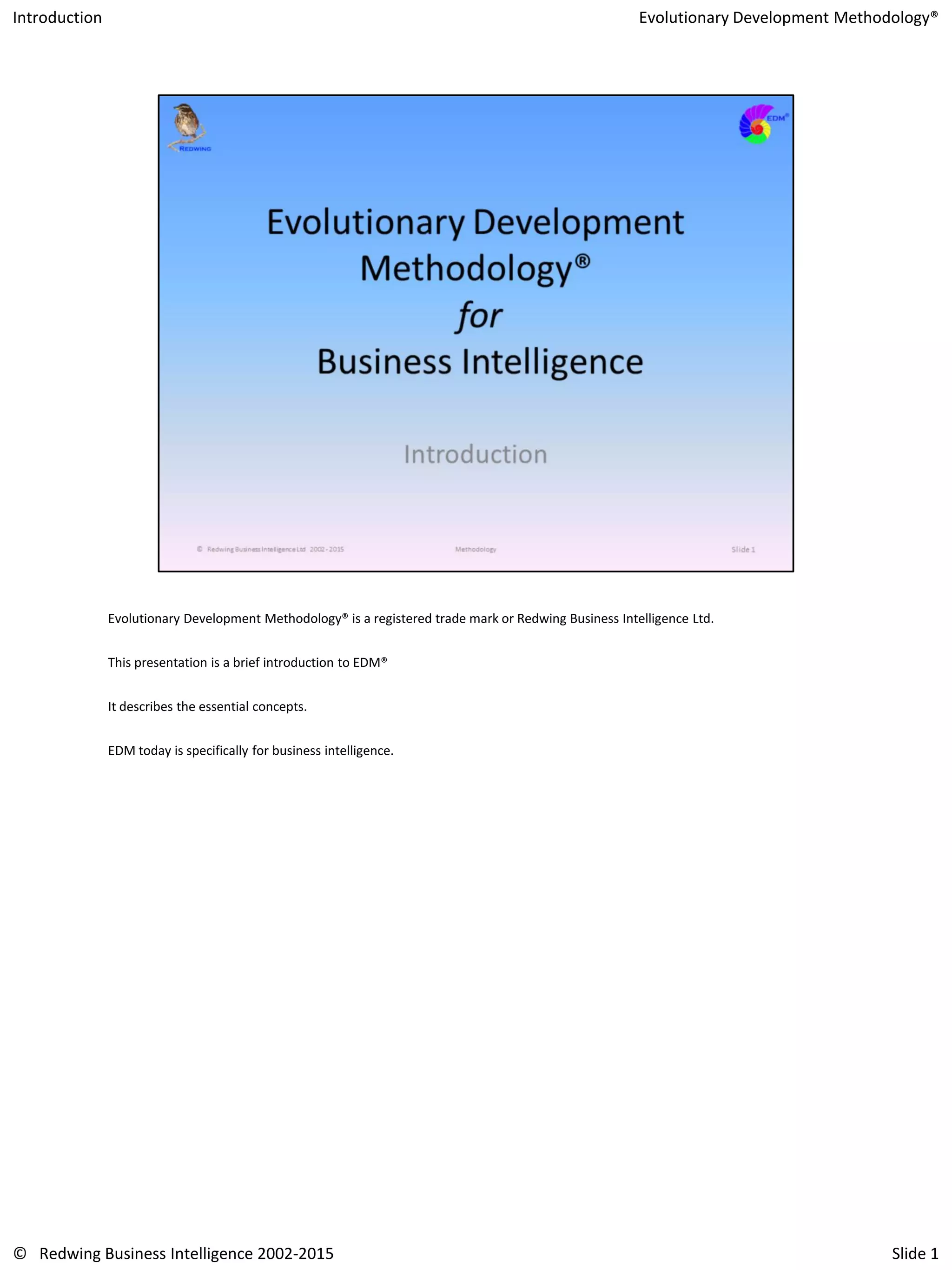 Notes for Evolutionary Development Methodology | PDF