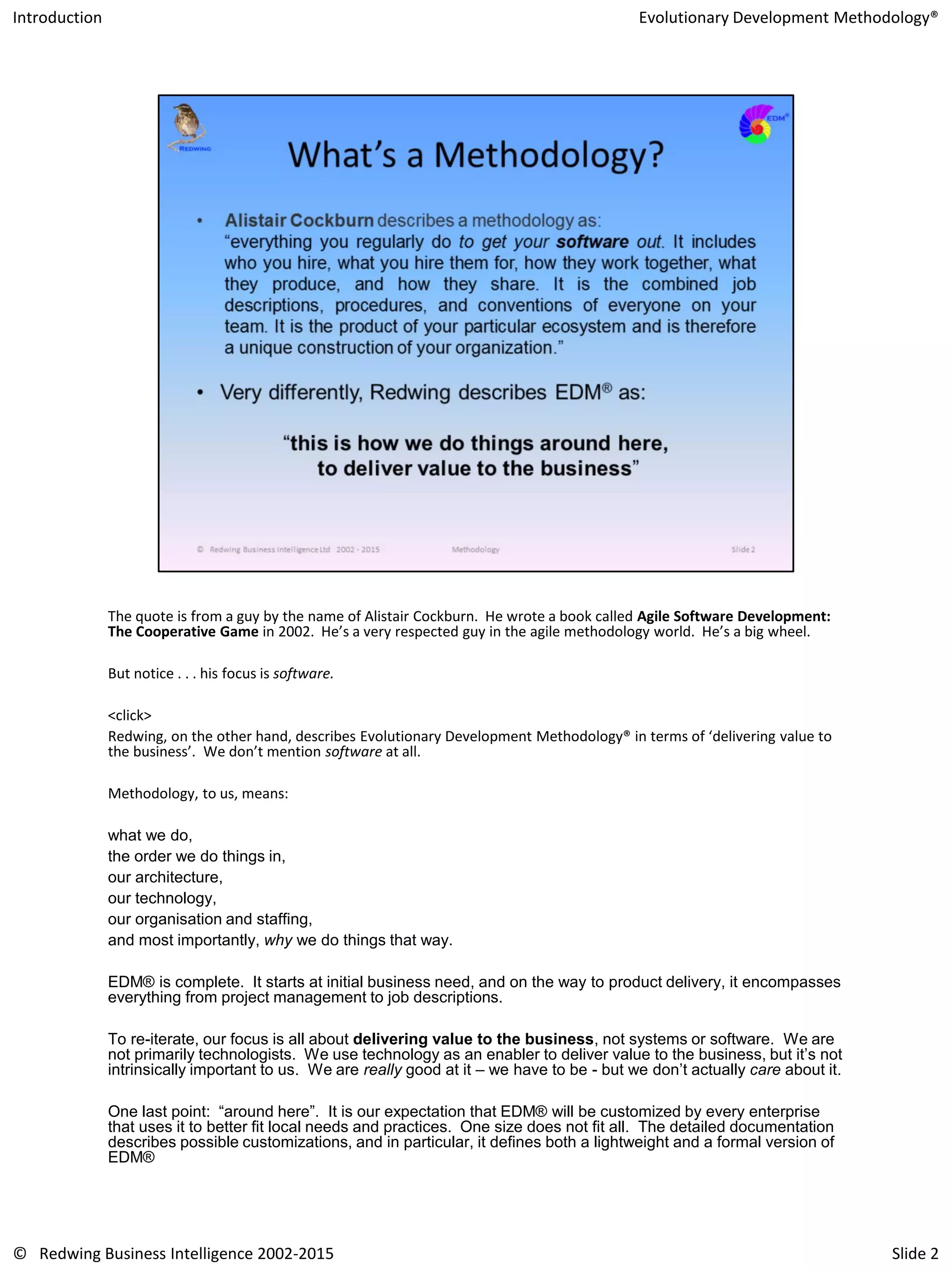 Notes for Evolutionary Development Methodology | PDF