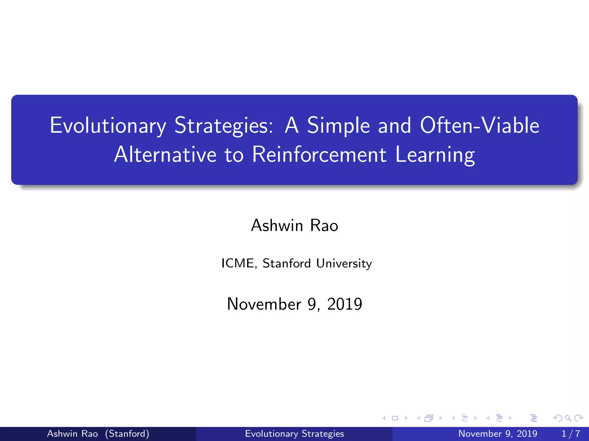 Evolutionary Strategies as an alternative to Reinforcement Learning | PPT