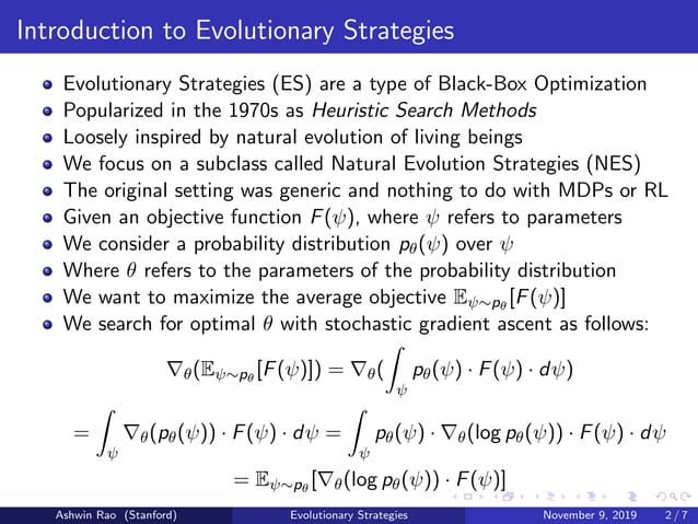 Evolutionary Strategies as an alternative to Reinforcement Learning | PPT