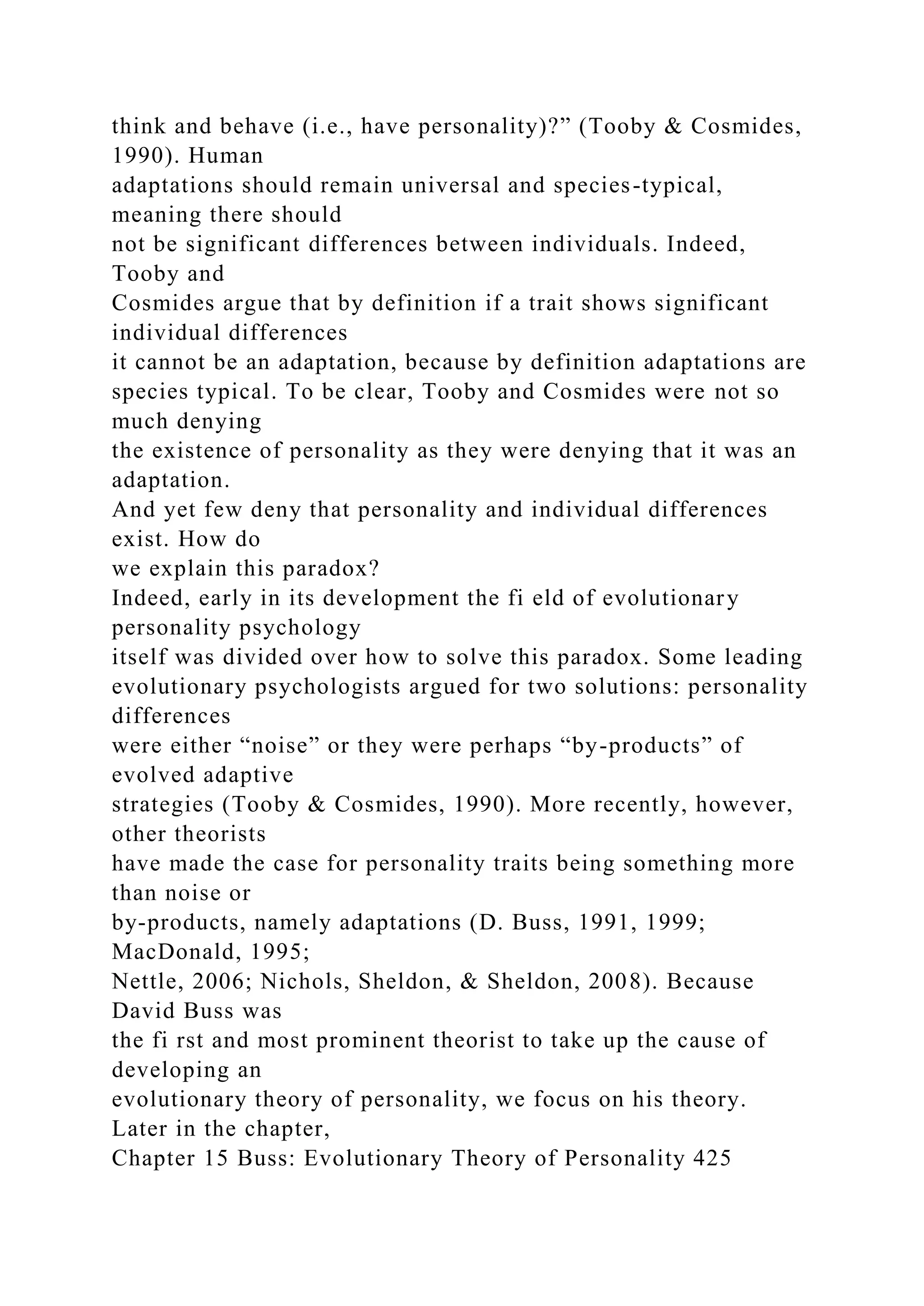 Evolutionary Theory of PersonalityFrom the beginning to the end .docx