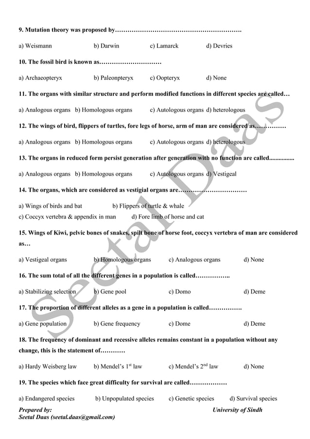 Evolution Biology Class XII | PDF
