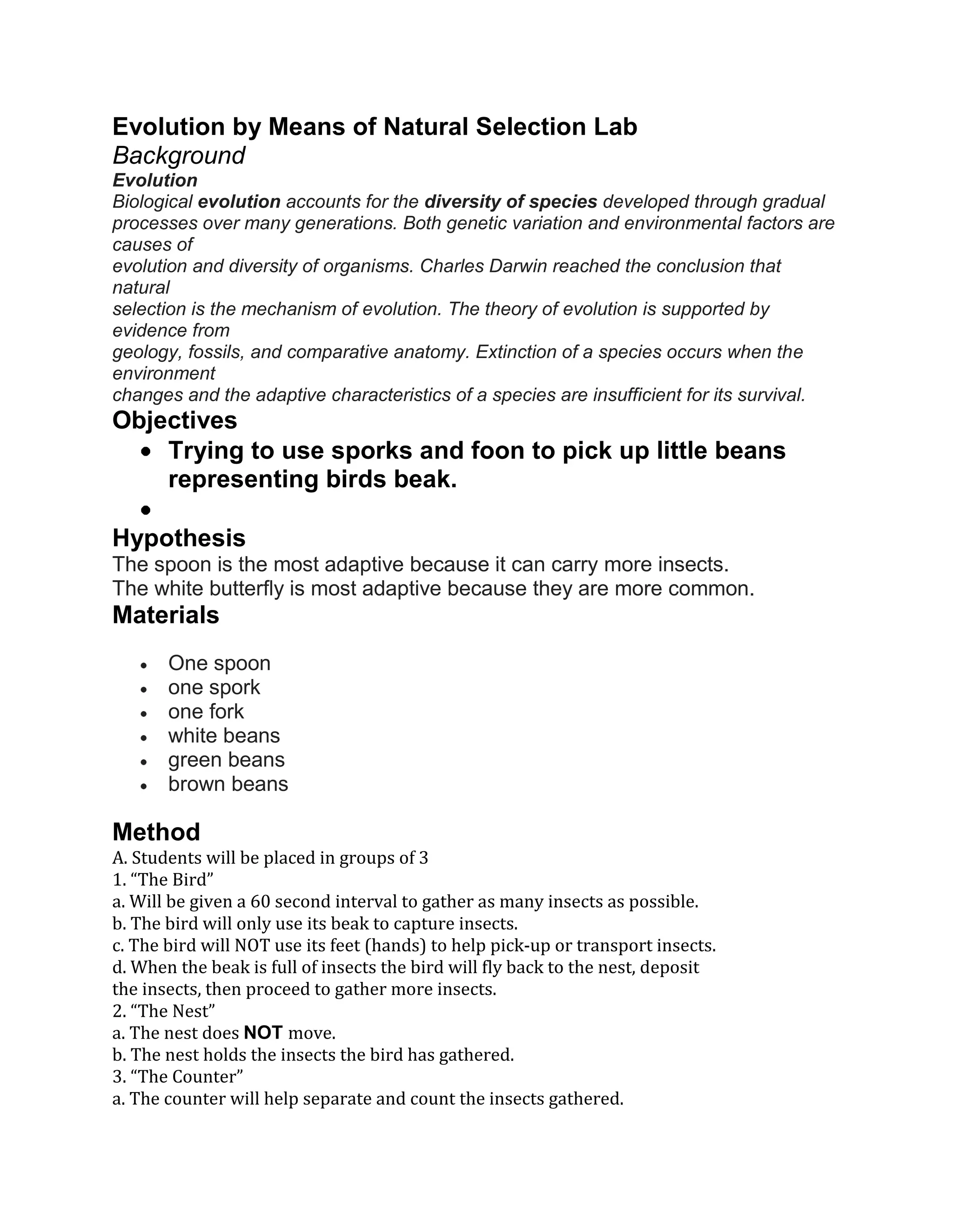 Evolution by means of natural selection lab | DOCX