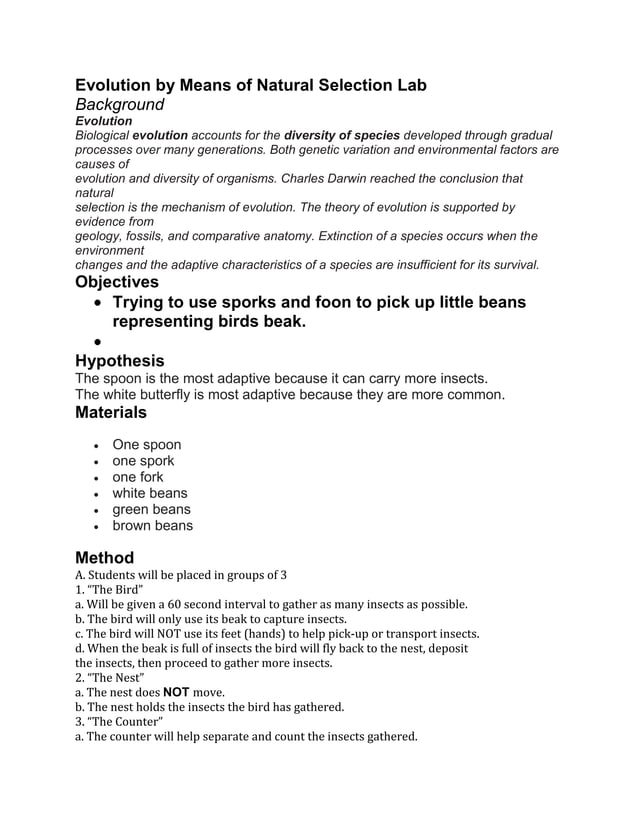 Evolution by means of natural selection lab | DOCX
