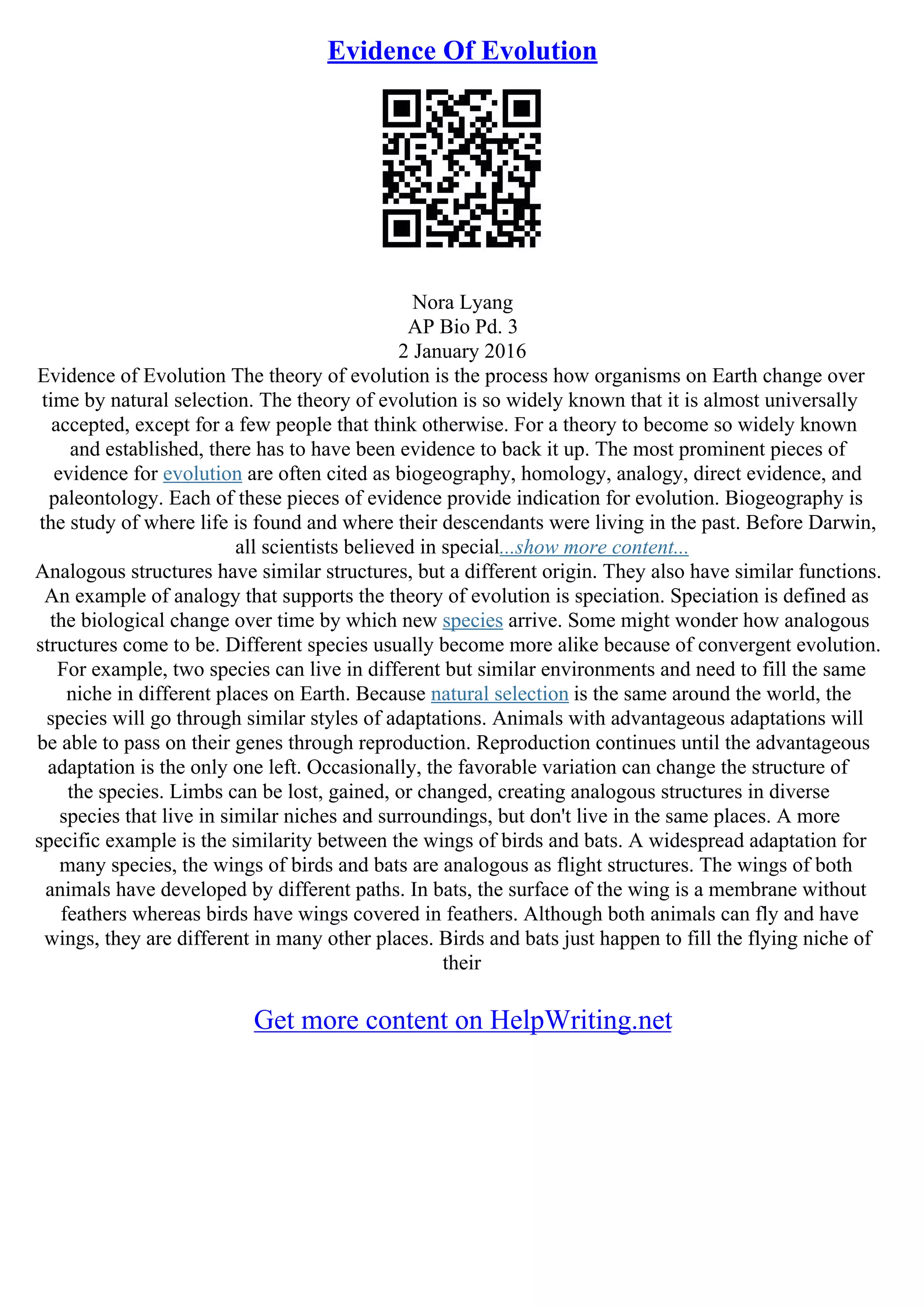 Evolution Essay | PDF