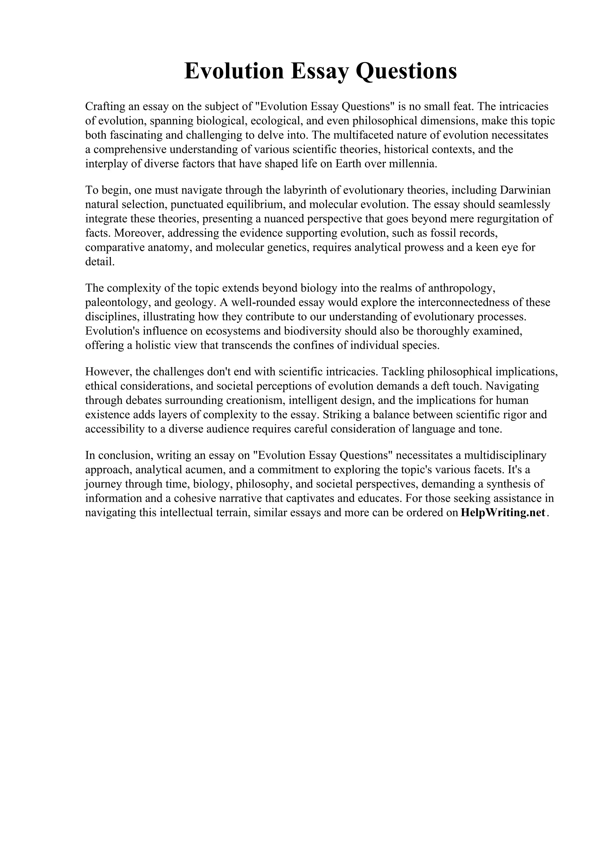 Evolution Essay Questions | PDF