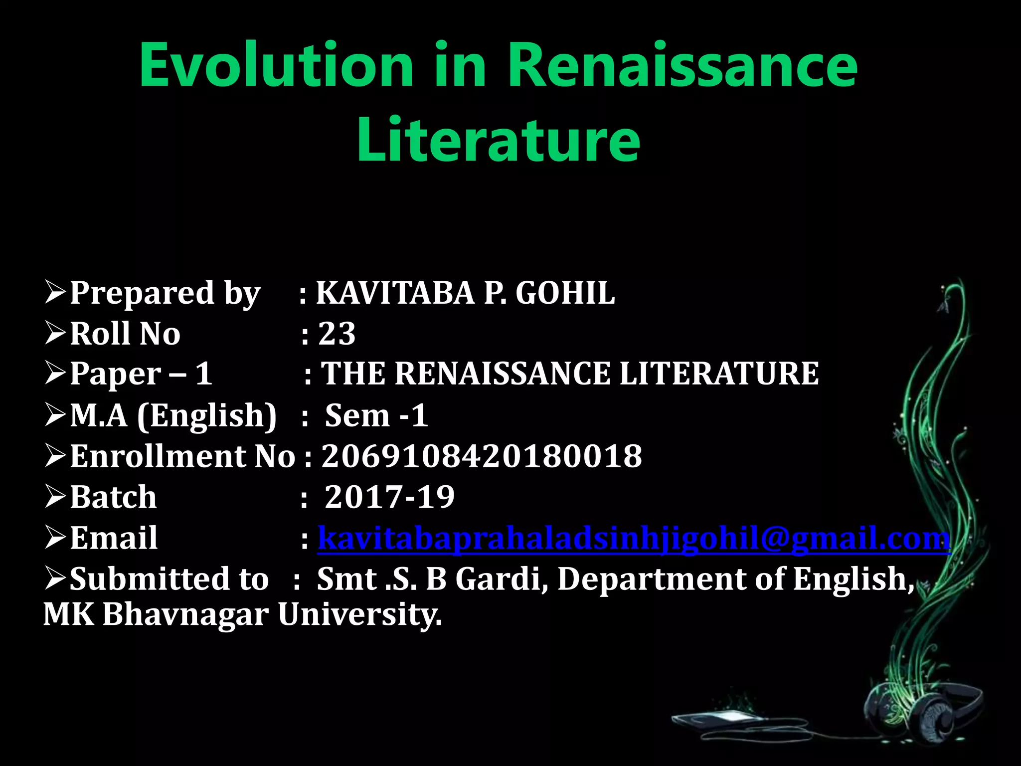 Evolution in renaissance paper 1 | PPT