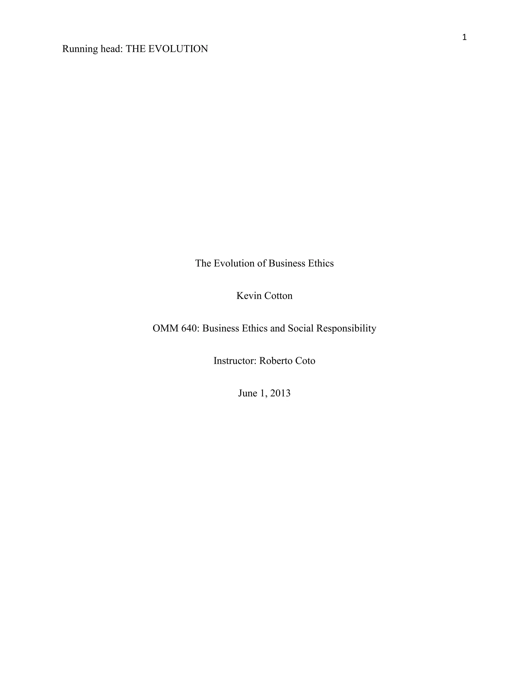 Evolution of business ethics | DOCX