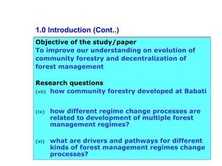 Evolution of community forestry regimes and decentralization of forest ...