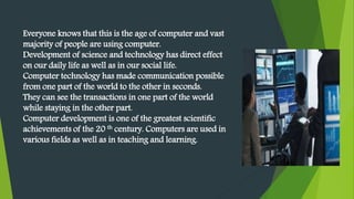 Evolution of computer and its impact on society | PPTX
