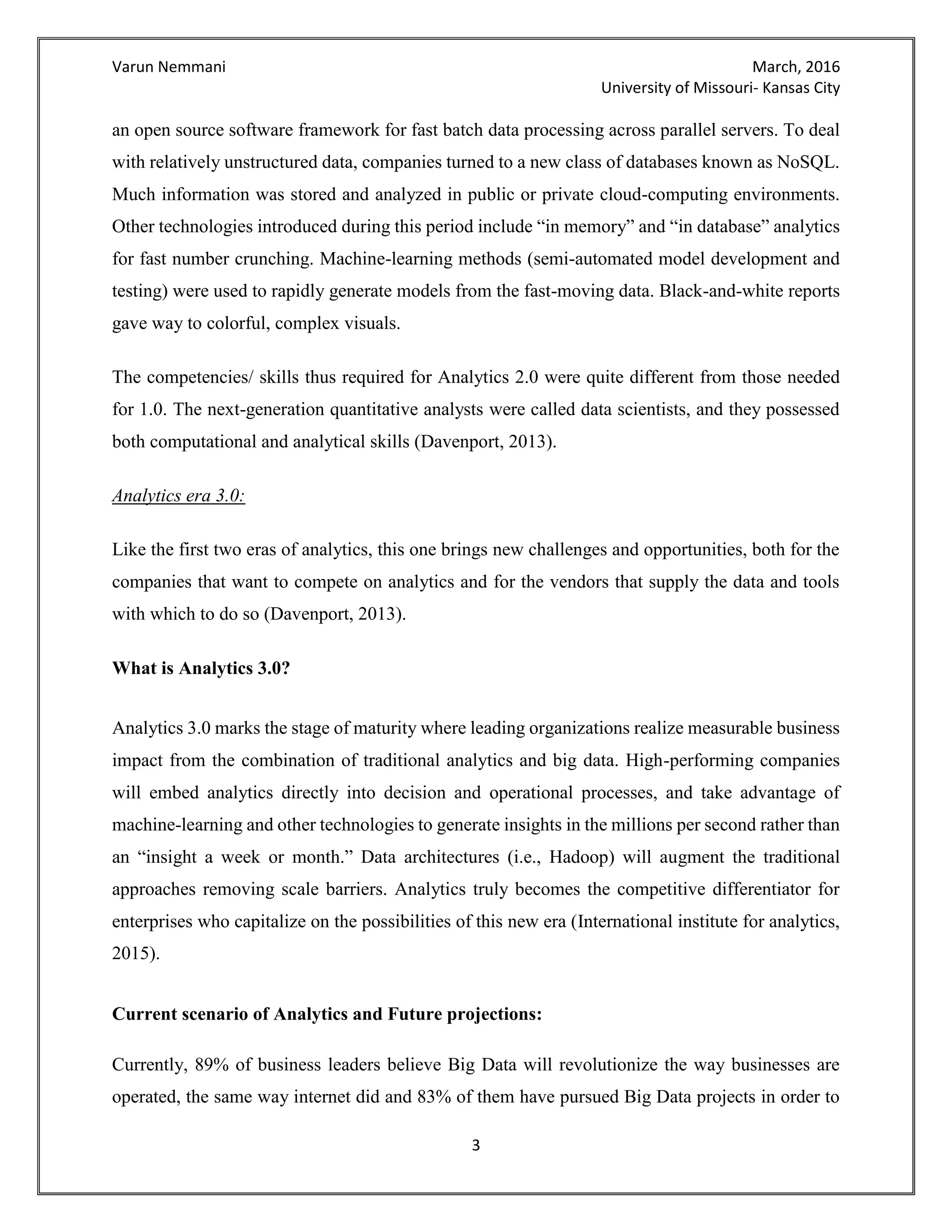 Evolution of Data Analytics: the past, the present and the future | PDF