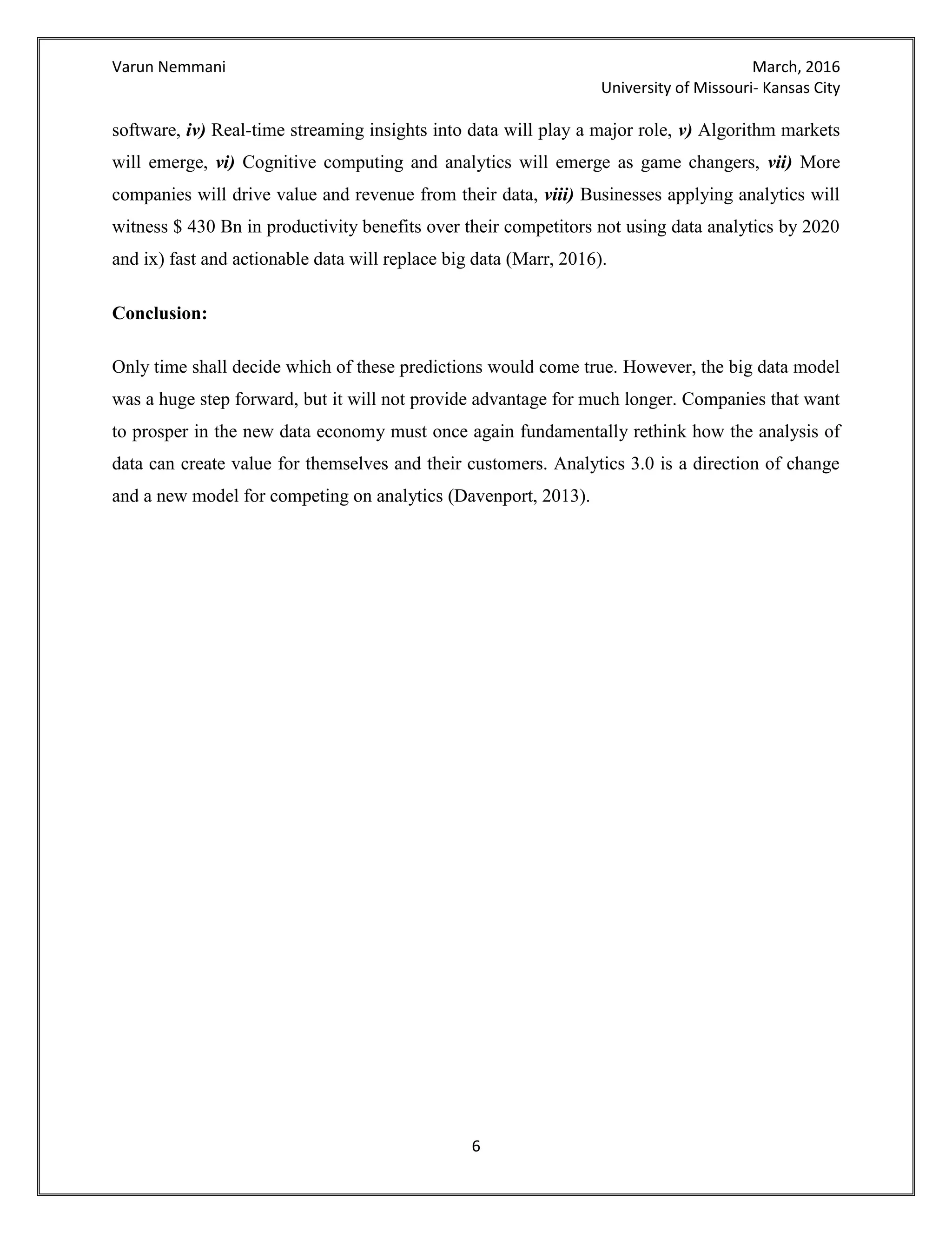 Evolution of Data Analytics: the past, the present and the future | PDF