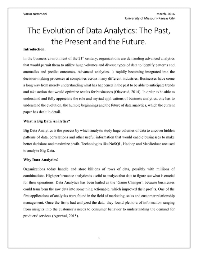 Evolution of Data Analytics: the past, the present and the future | PDF
