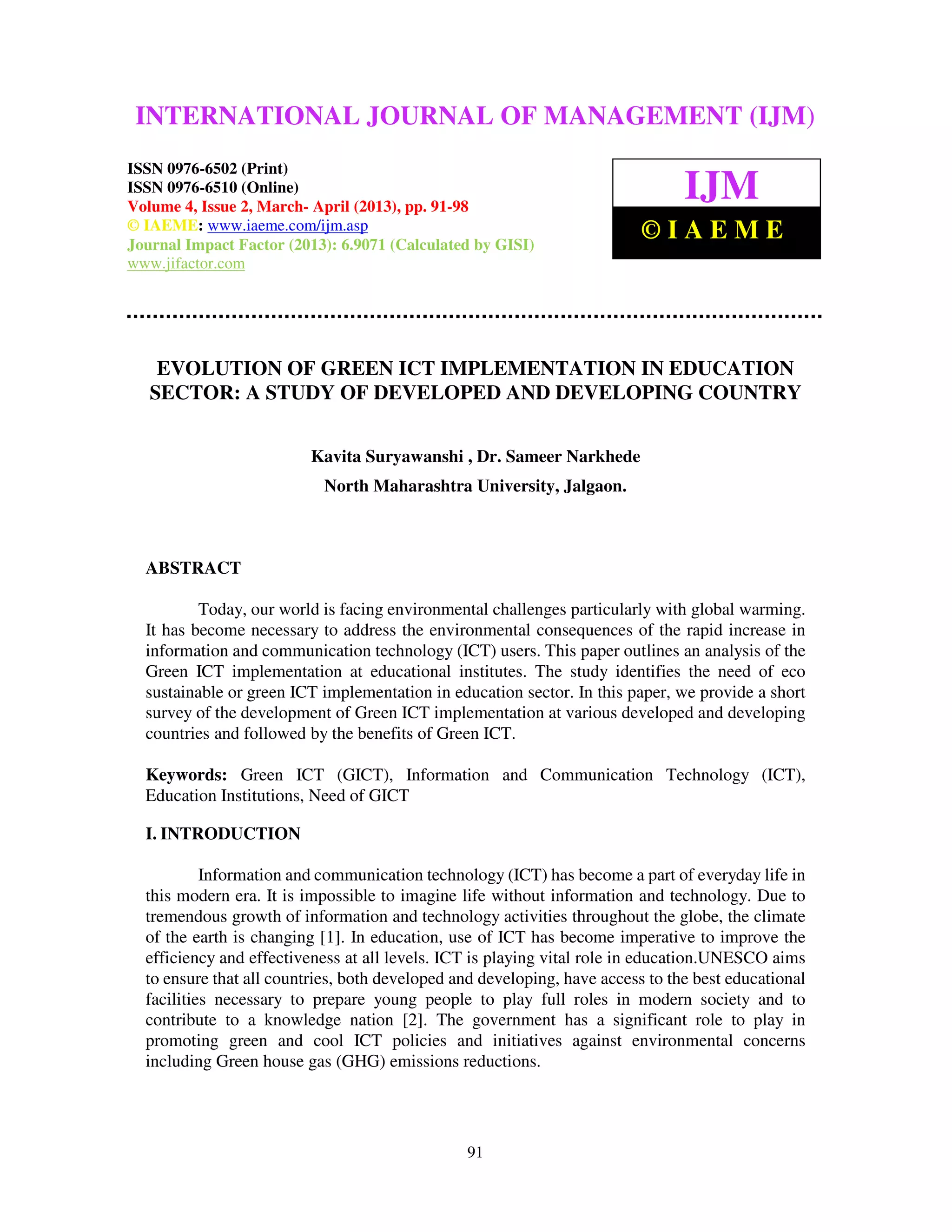 Evolution of green ict implementation in education sector a study of ...