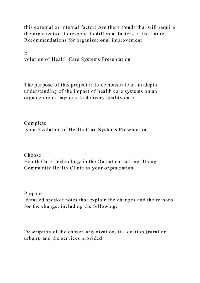 Evolution of Health Care Systems Presentation. Using the outline you.docx