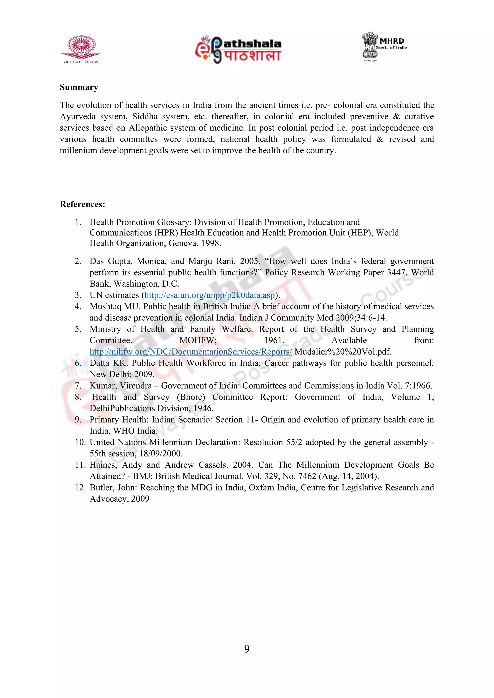 Evolution of health services in india | PDF