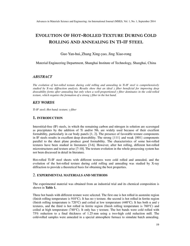 Evolution Of Hot Rolled Texture During Cold Rolling And Annealing In Ti If Steel Pdf