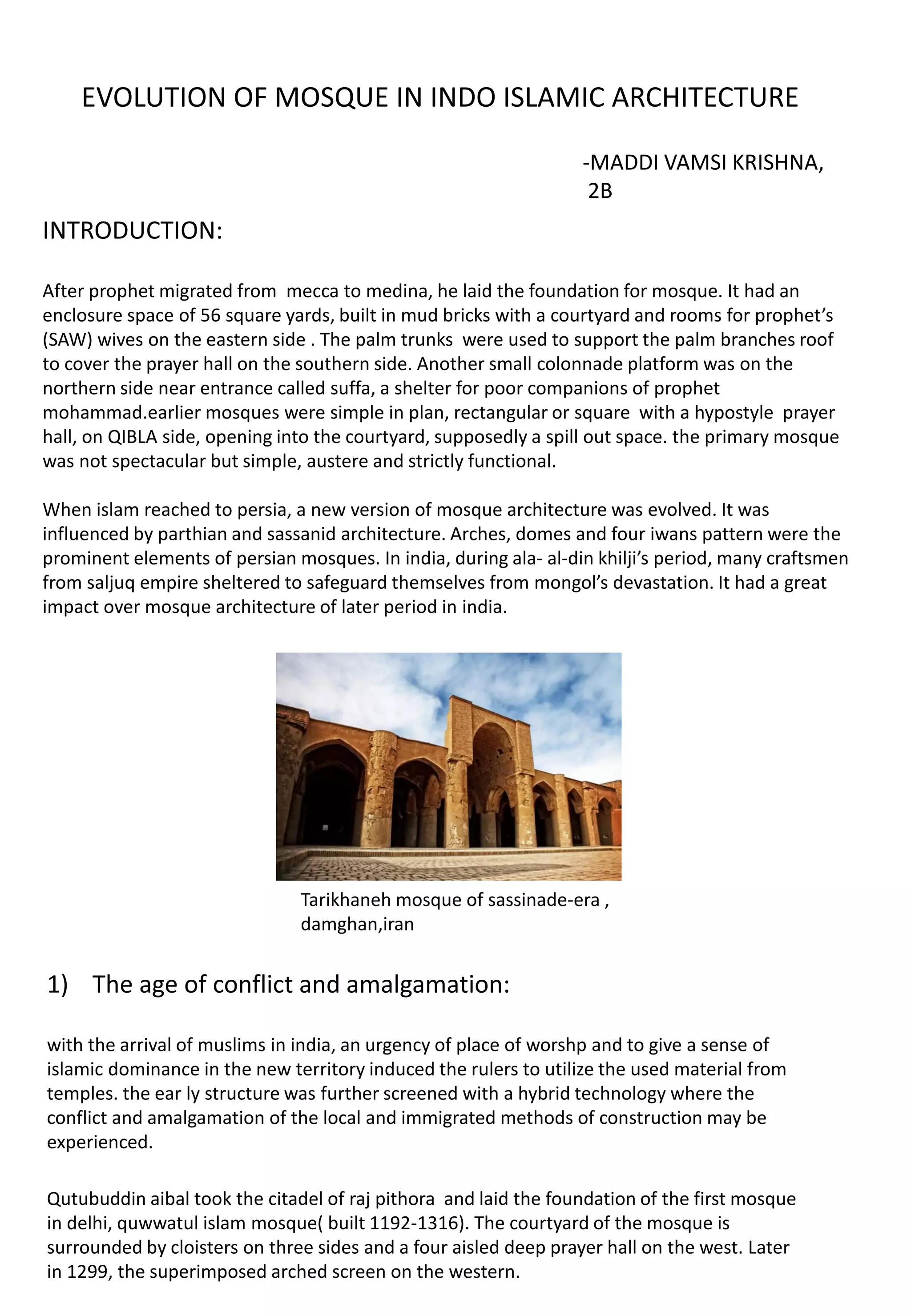 Evolution of mosques in indo islamic architrcture by vamsi maddi | PDF